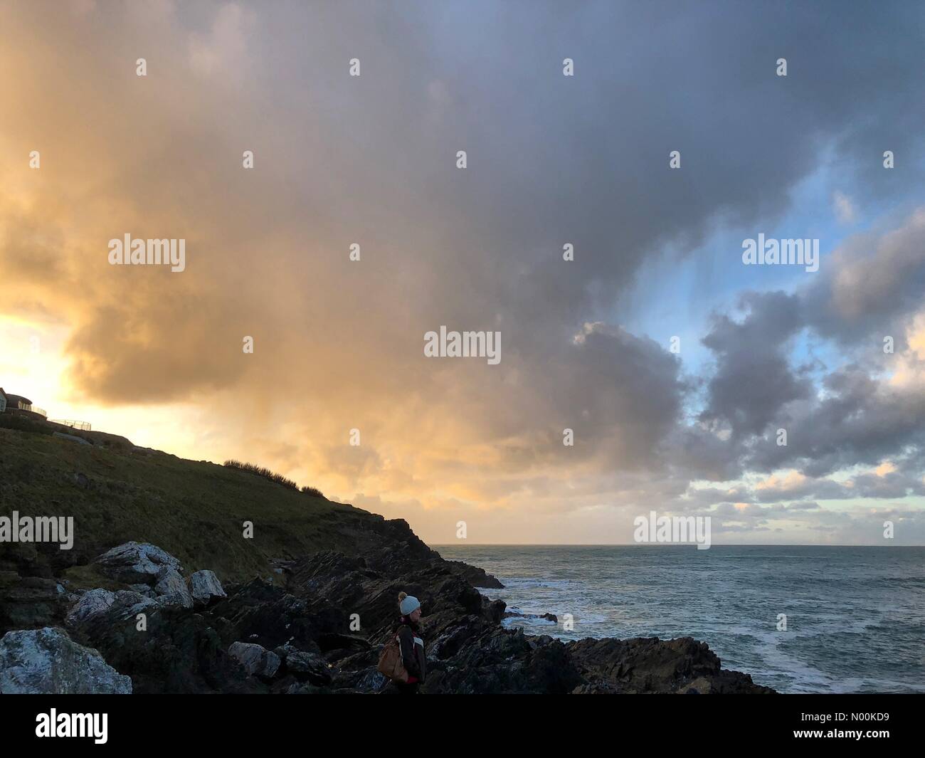 UK Weather: Sunset in Newquay. Fistral Bay, Newquay. 12th February 2018 ...
