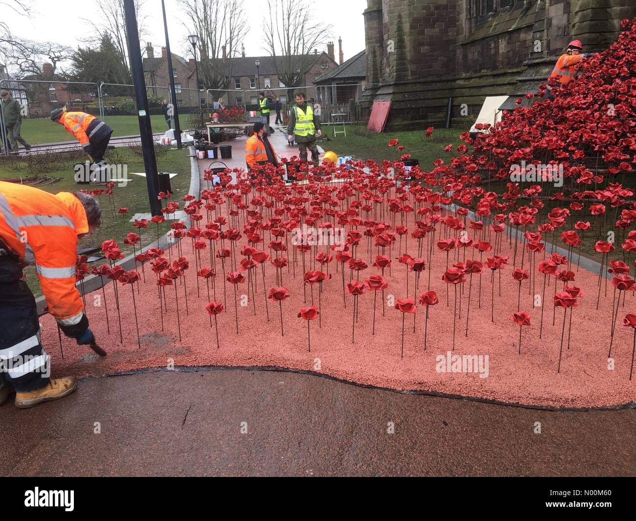 Hereford Cathedral, UK. 10th Mar, 2018. Weeping Window installation ...