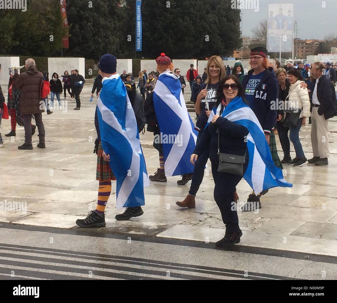 Scotland Rugby fans in Rome for Rugby v Italy Stock Photo - Alamy