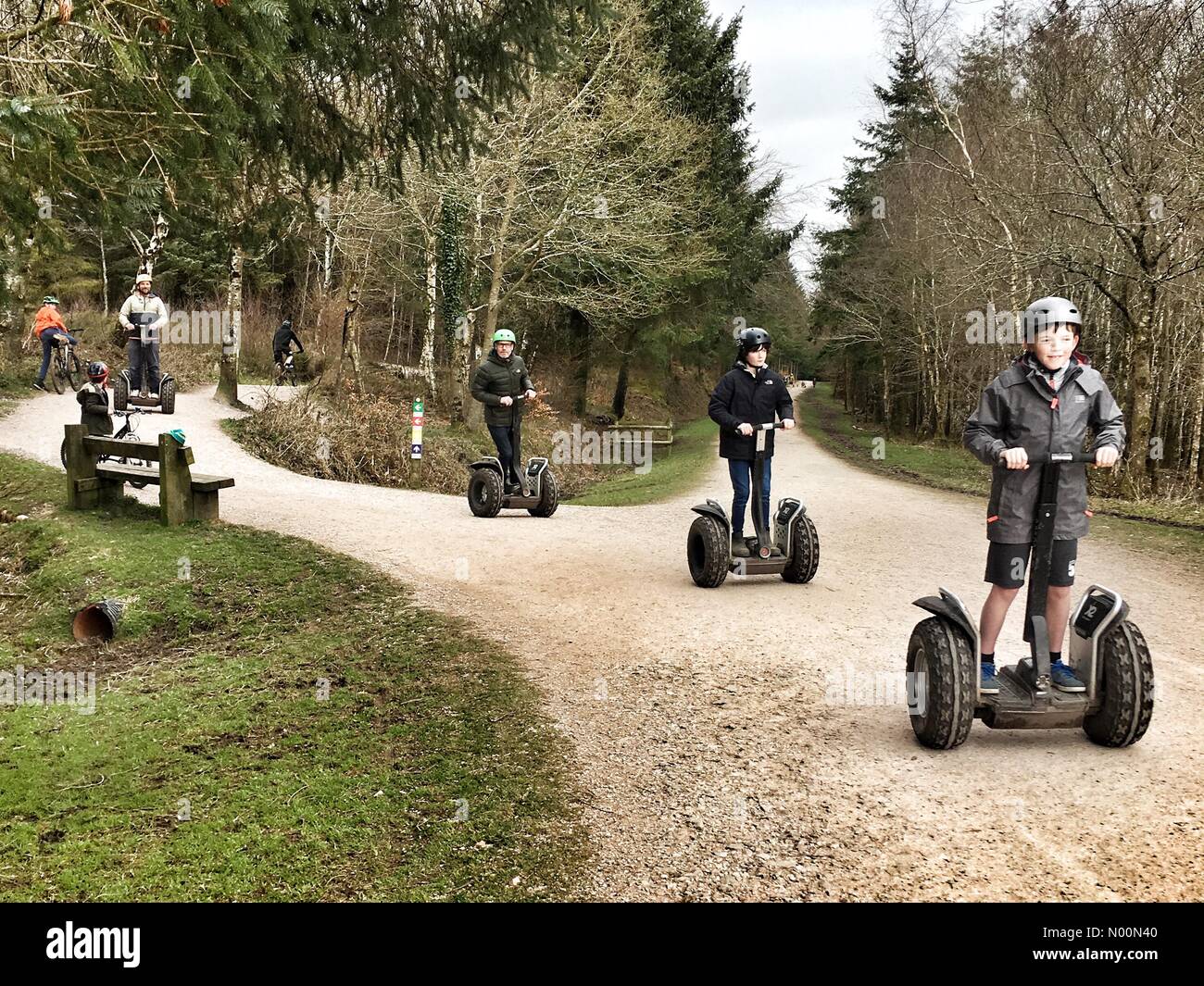 Haldon Forest, Exeter, UK. 06th Apr, 2018. Segway riders on a dry day ...