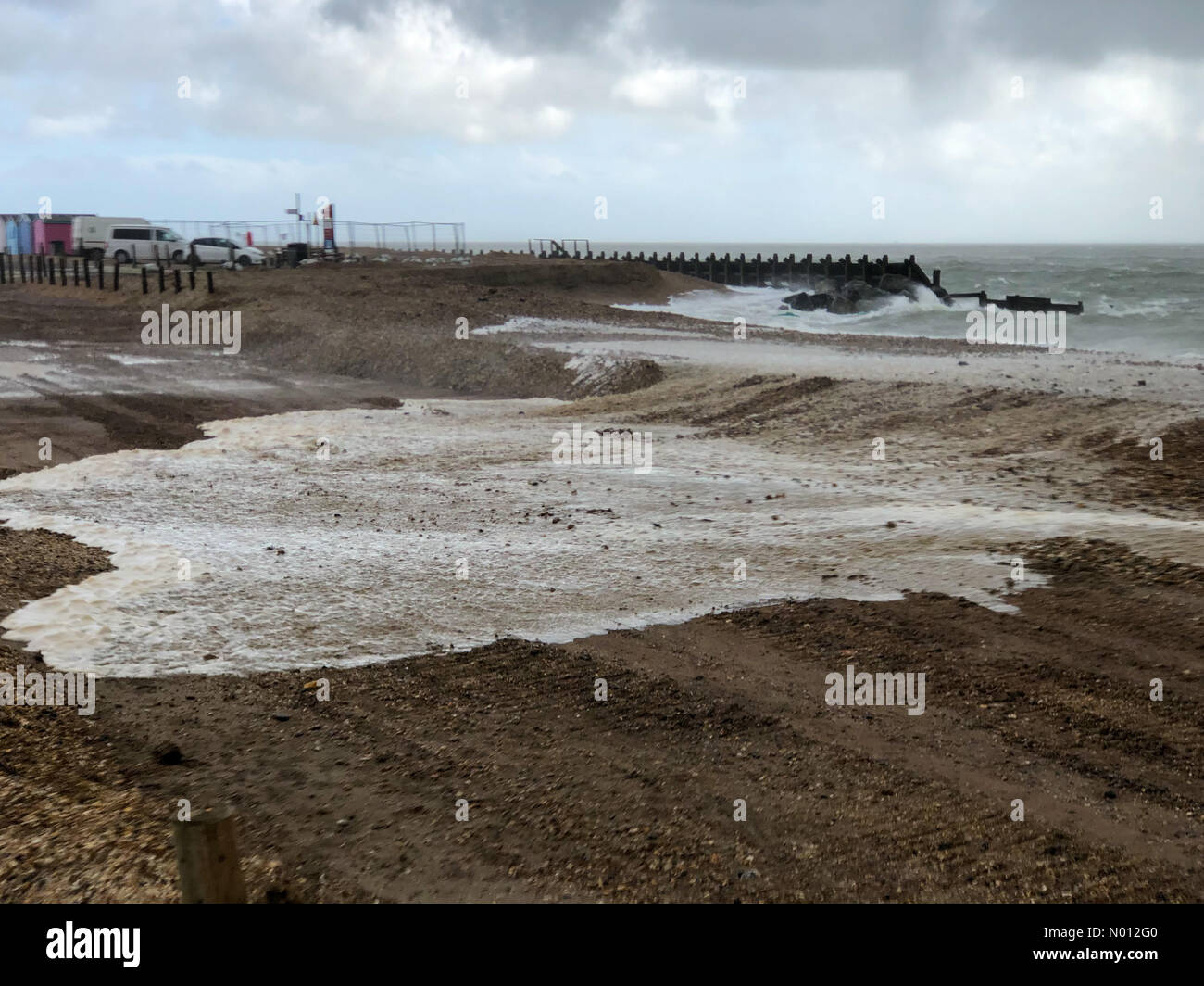 UK Weather: Coastal flooding at Hayling. Beachlands, Hayling Island ...