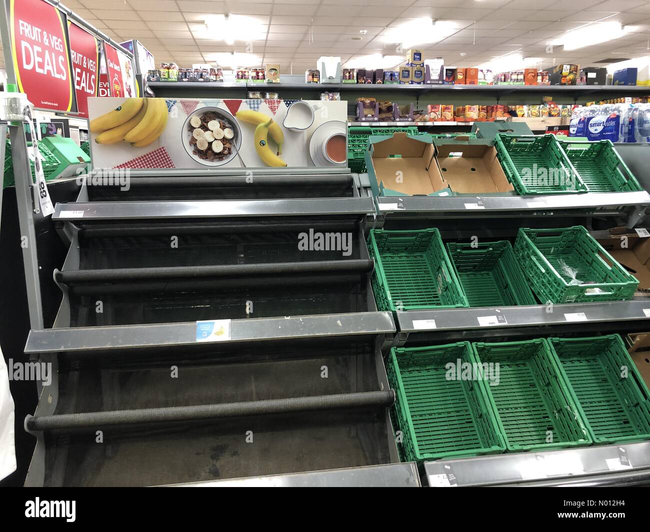 Axminster, Devon. 18th March 2020. Covid-19 Pandemic. Empty fruit ...