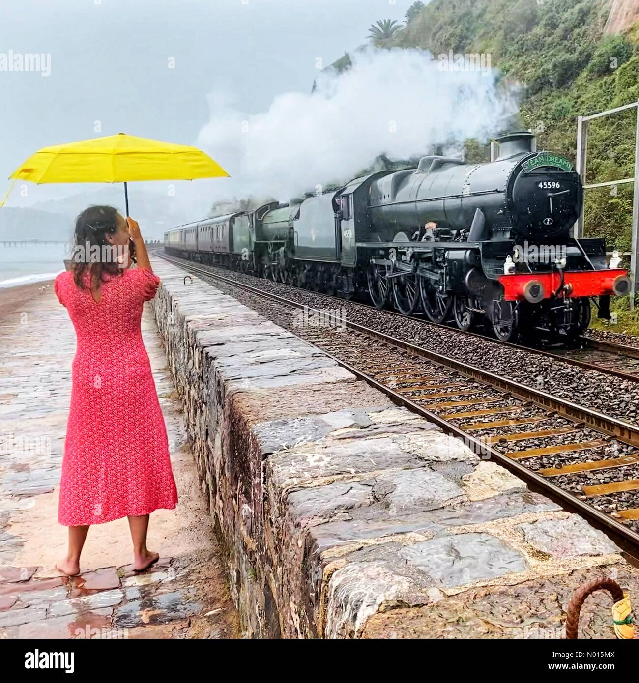 UK Weather: 45596 Bahamas Steam train in rain on Brunel railway line at ...