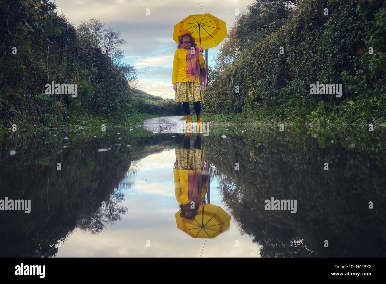 UK Weather: Walking in flooded lanes at Dunsford, Devon, UK. 29th ...