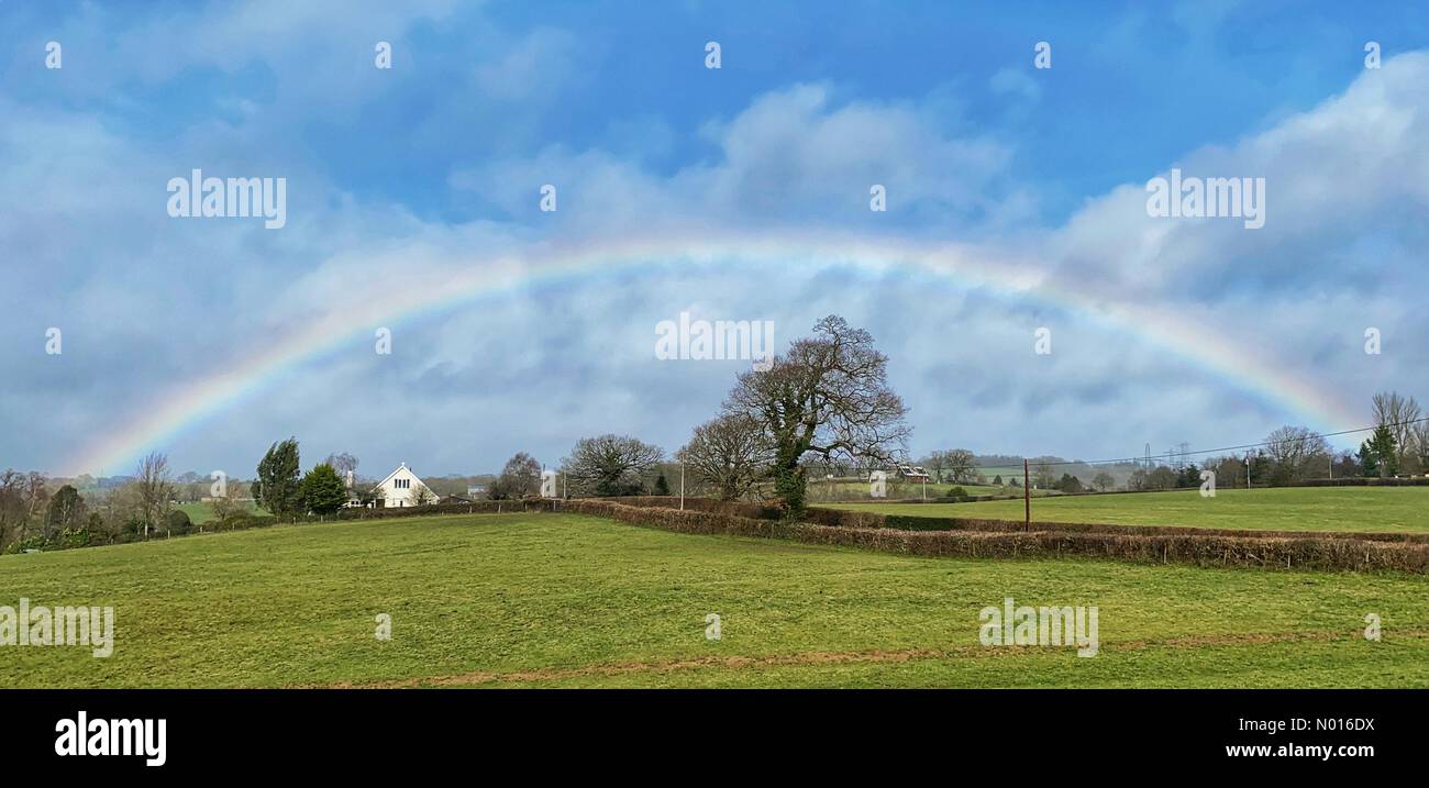 UK Weather: Full rainbow over Doddiscombsleigh countryside, Devon, UK ...
