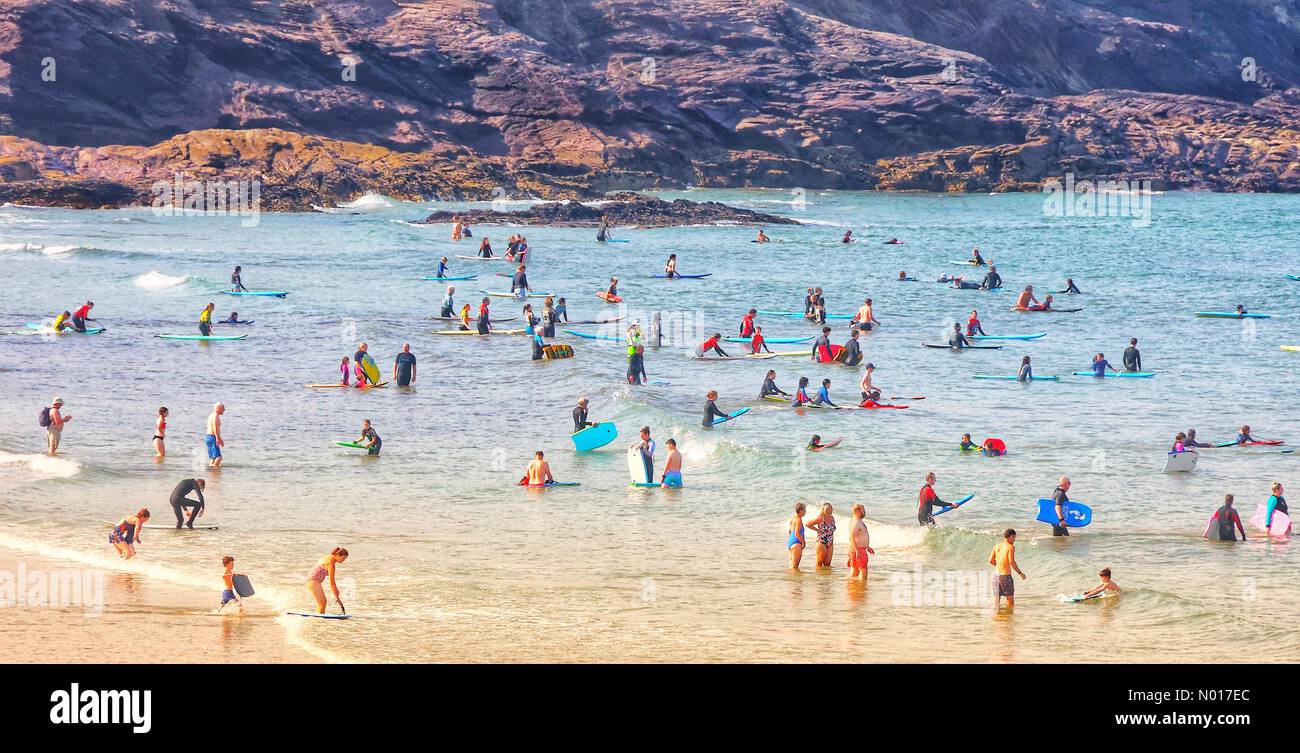 Cornwall, UK. 13th Aug, 2022. UK Weather: Saturday morning surfers at ...