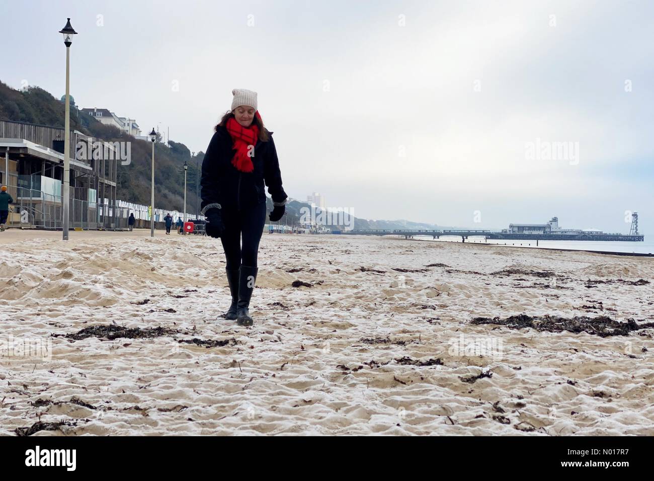 UK Weather: Frosty sand at Bournemouth beach. Bournemouth, Dorset, UK ...