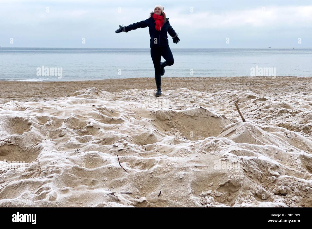 UK Weather: Frosty sand at Bournemouth beach. Bournemouth, Dorset, UK ...