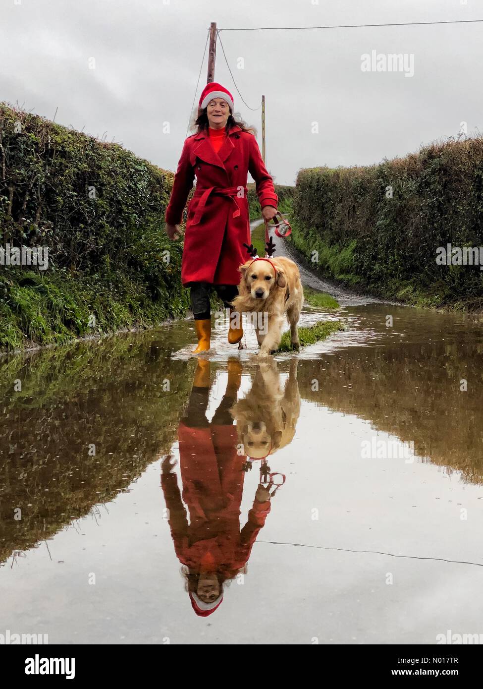 Dunsford, Devon, UK. 22 December, 2022. UK Weather: Flooded lanes for ...