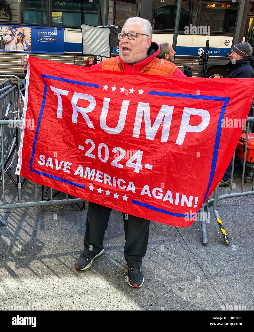Trump supporter outside Trump tower, New York, USA. Ex President Trump ...
