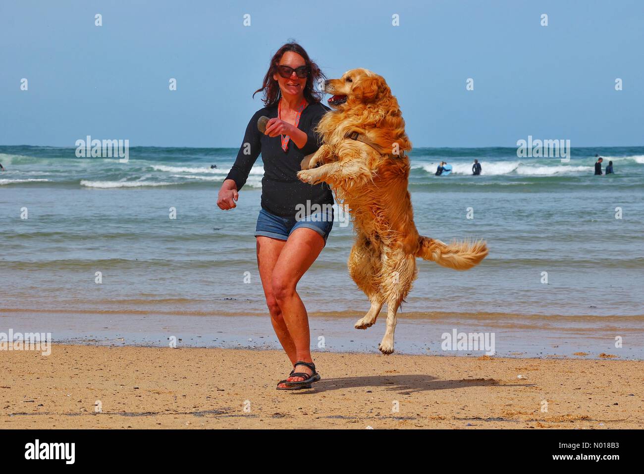 UK Weather: Raich Keene and Raphael the retriever play in the sunshine ...