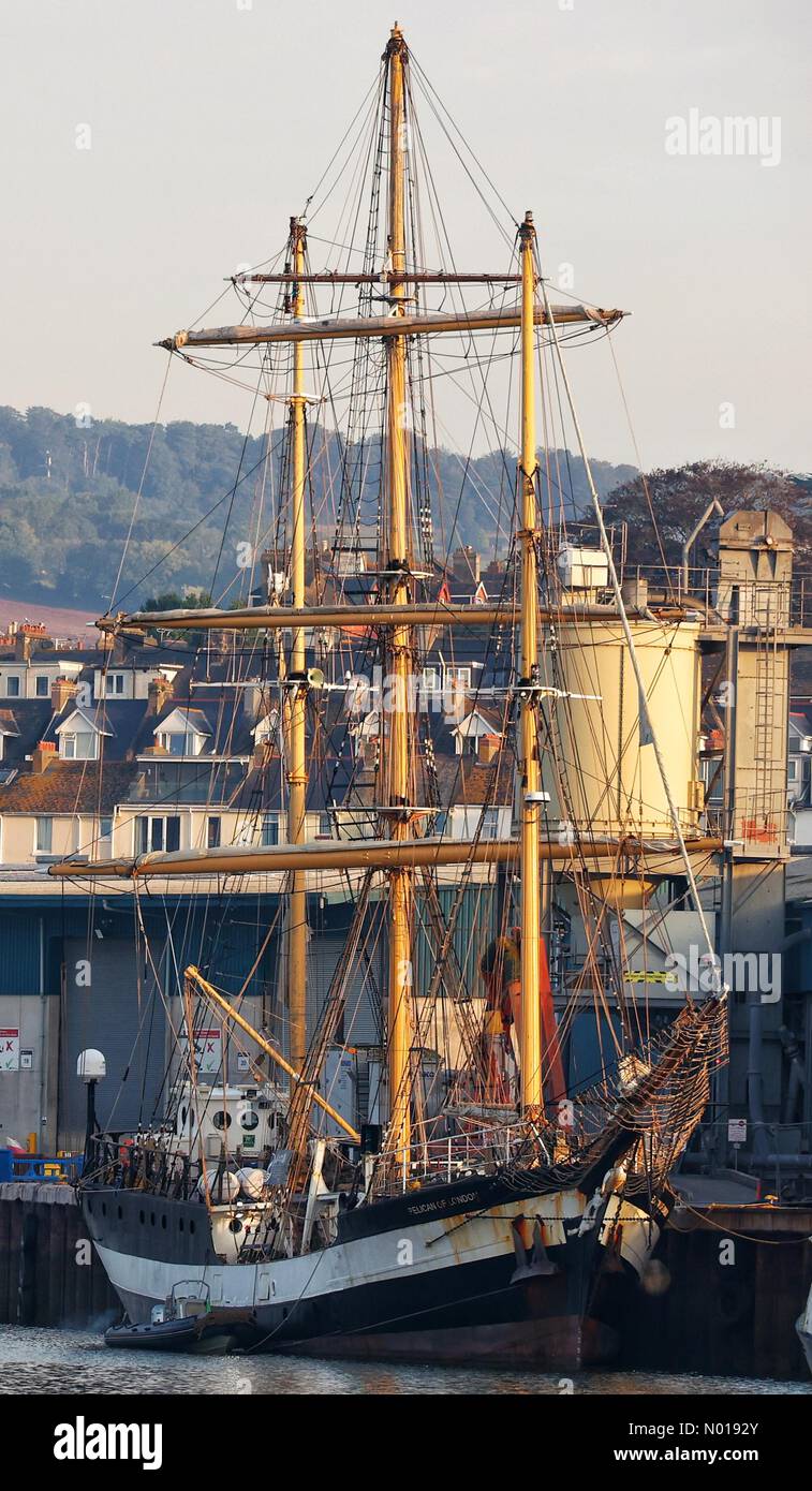 UK Weather: Tall ship ‘Pelican' moored at Teignmouth harbour for sea ...