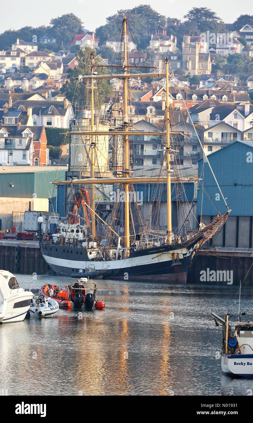 UK Weather: Tall ship ‘Pelican' moored at Teignmouth harbour for sea ...