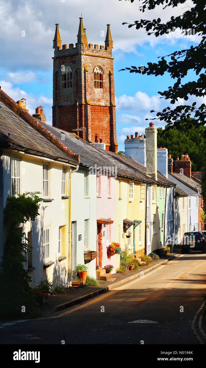 Scene after heavy floods in Kenton, near Exeter, Devon, UK. Quaint high ...
