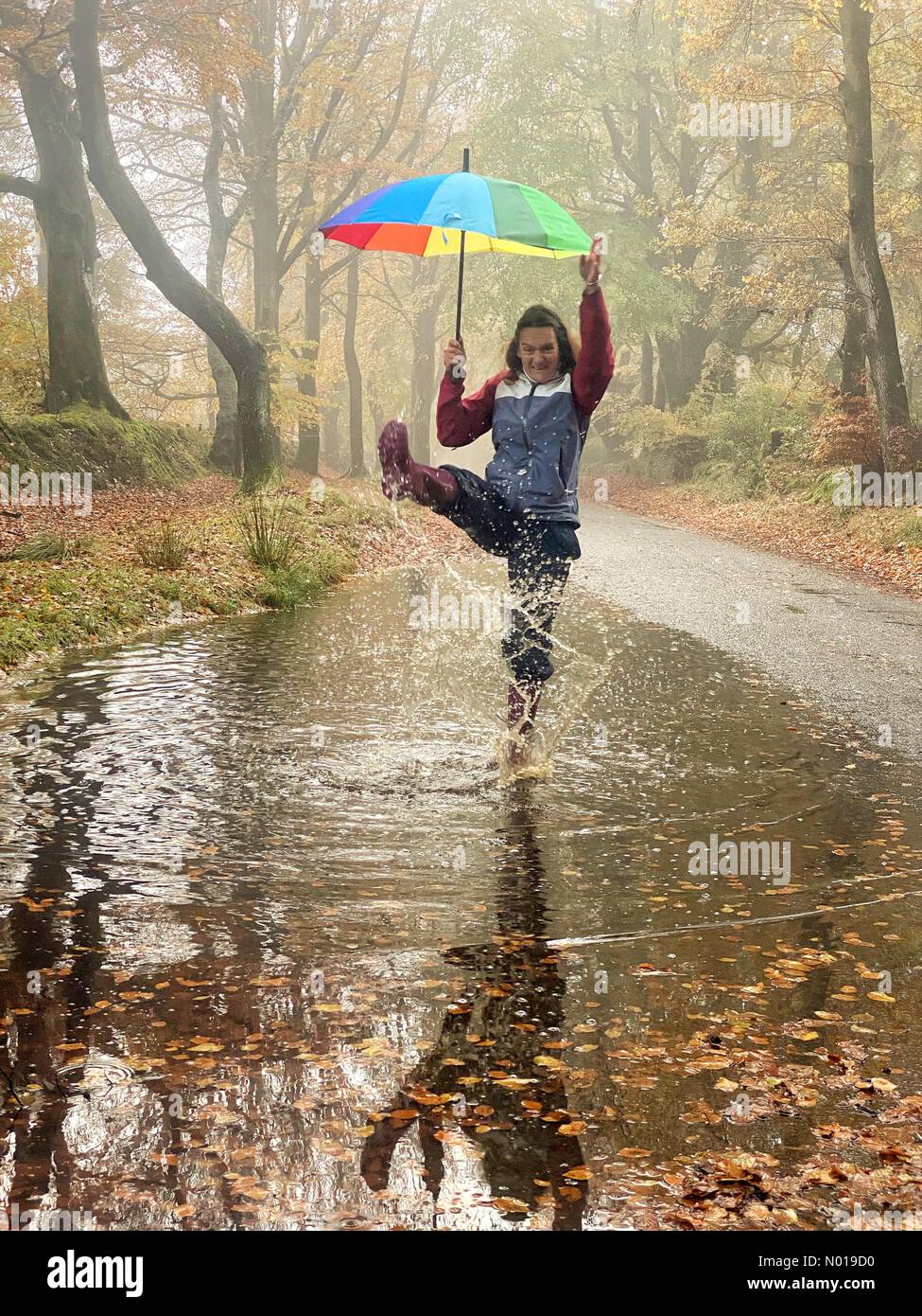 UK Weather: Raich Keene Autumnal puddle stomping in a rainy Haldon ...