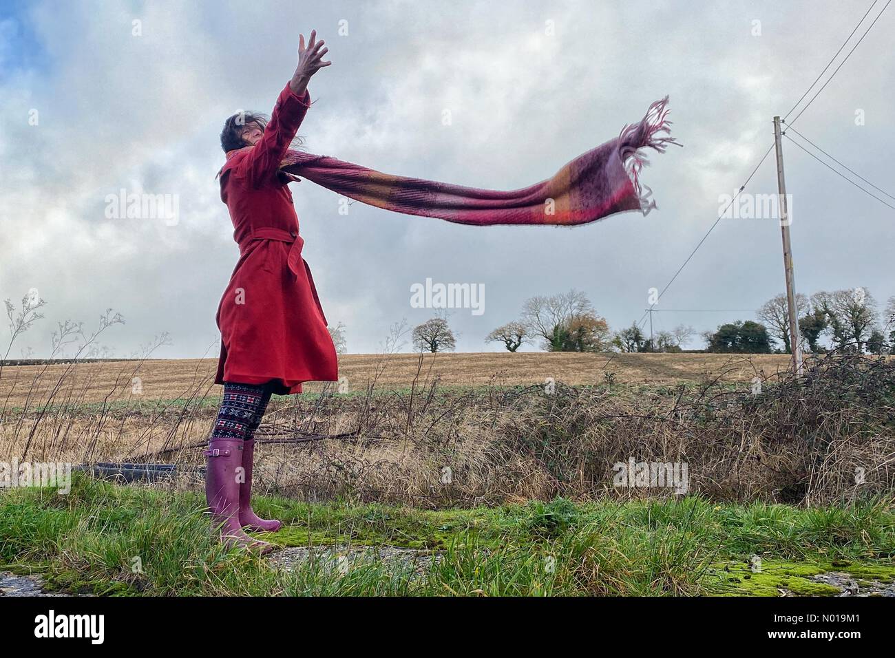 UK Weather: Gusty wind at Dunsford in Devon, UK. Pictured: Raich Keene ...