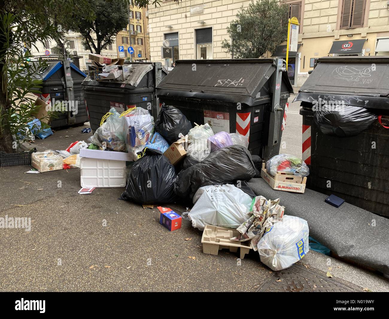 Rome, Italy. 26 December 2023. Large piles of Christmas rubbish next to ...