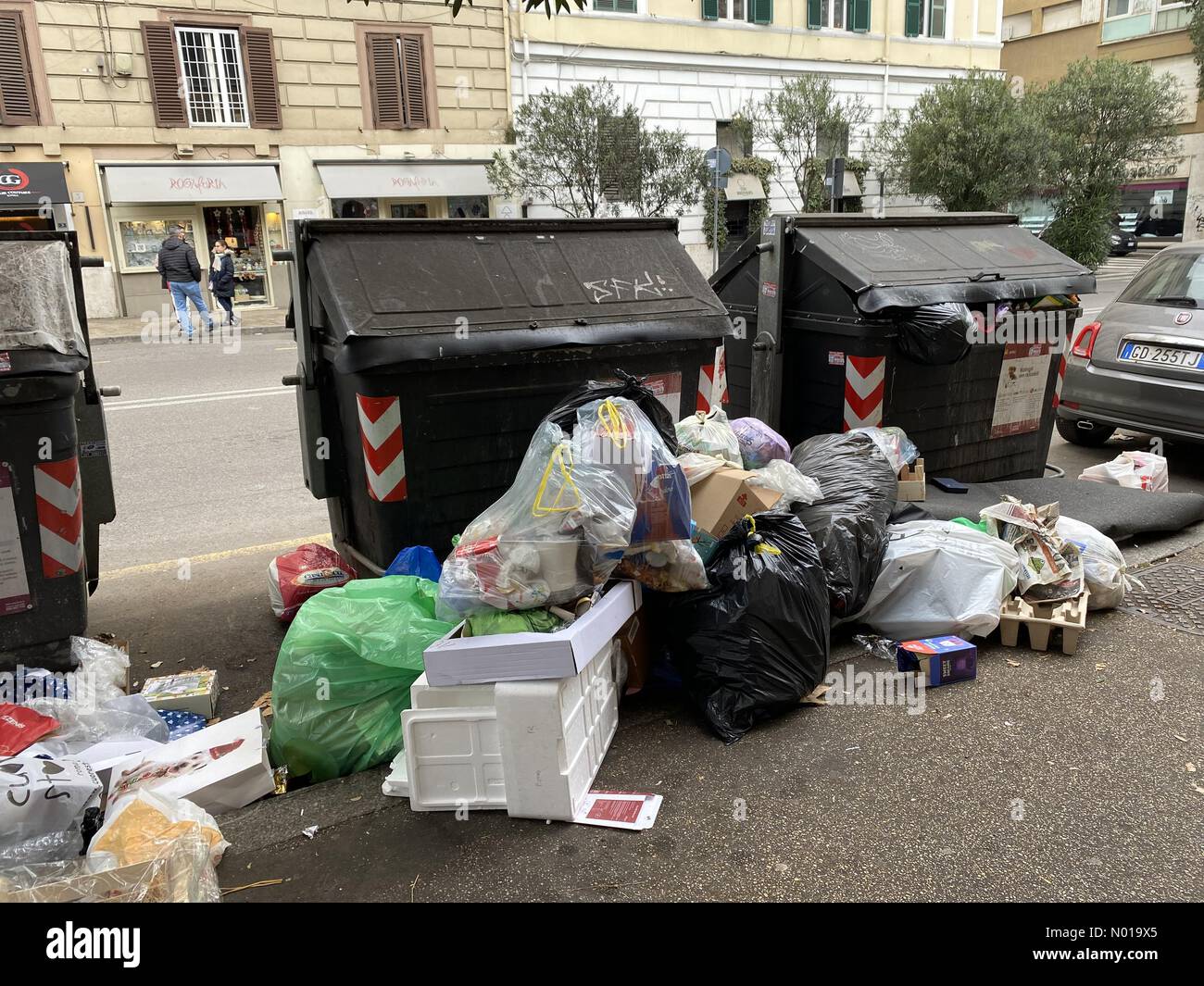 Rome, Italy. 26 December 2023. Large piles of Christmas rubbish next to ...
