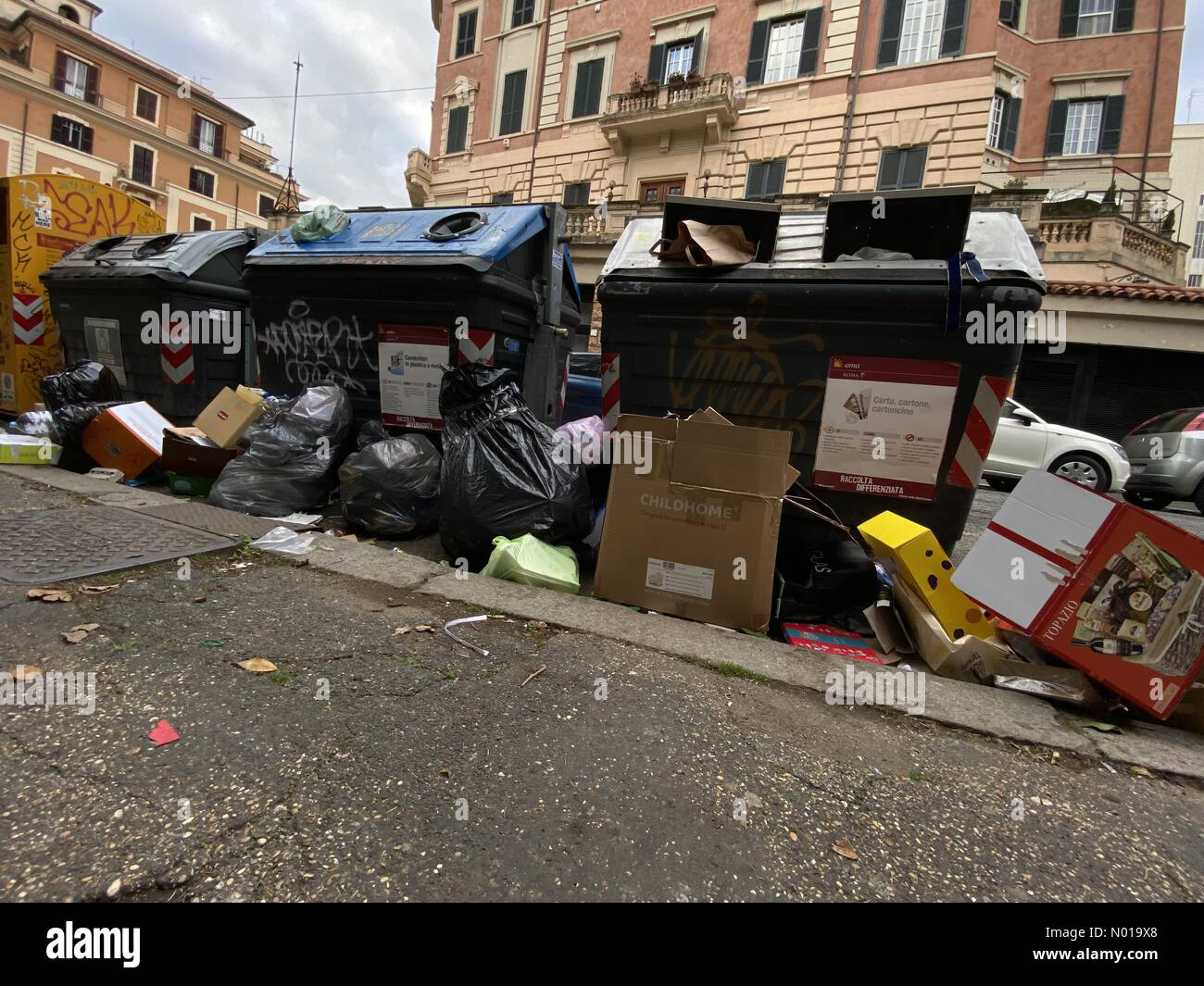 Rome, Italy. 26 December 2023. Large piles of Christmas rubbish next to ...