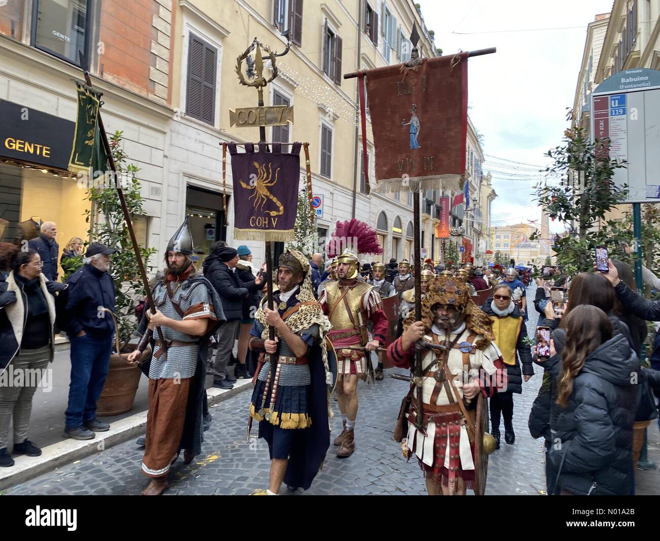 Rome, Italy 1 January 2024 .Participants dressed as Roman soldiers take ...