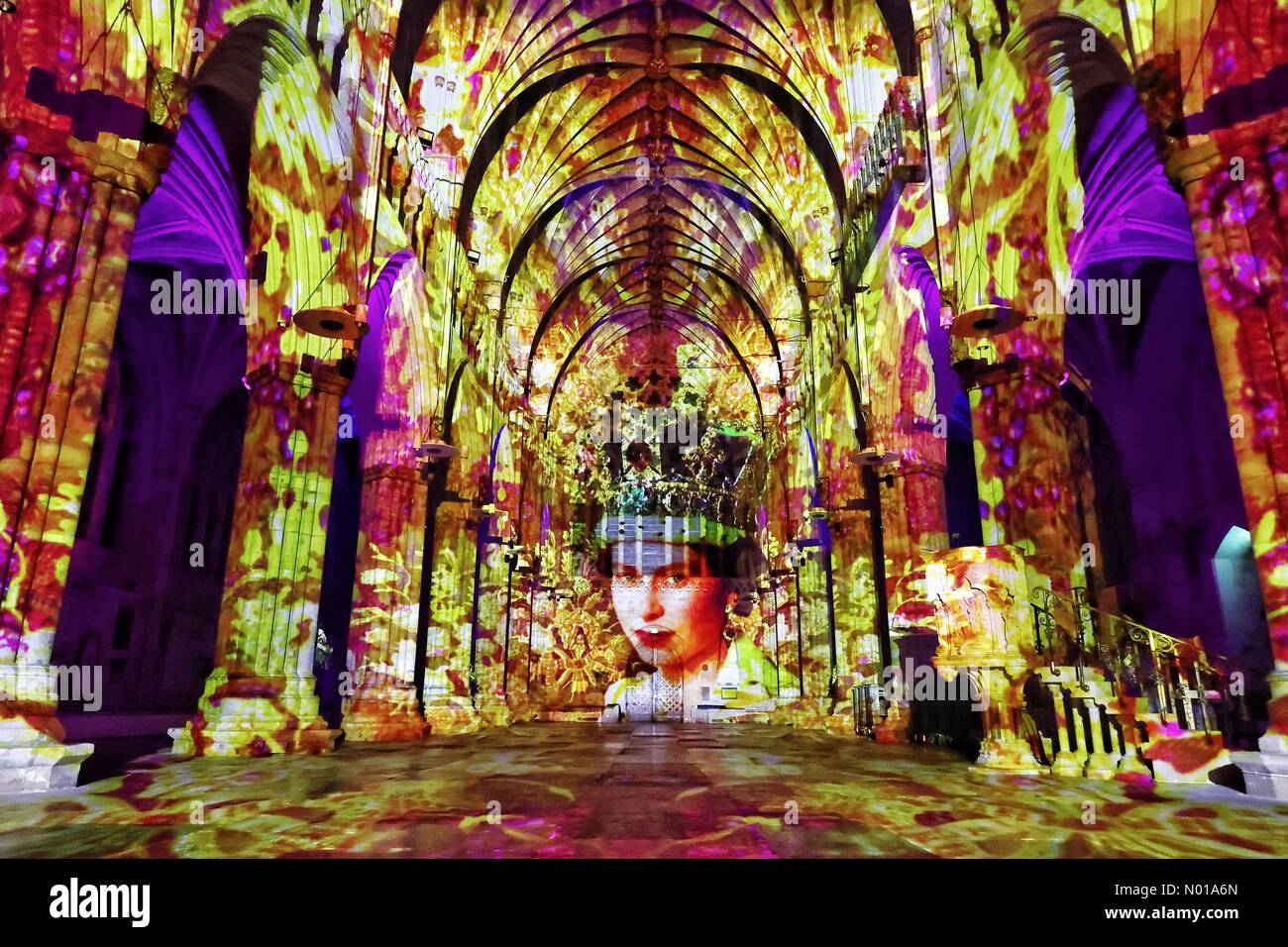 Exeter Cathedral, Devon, UK. 9th January, 2024. Luxmuralis: Crown and ...