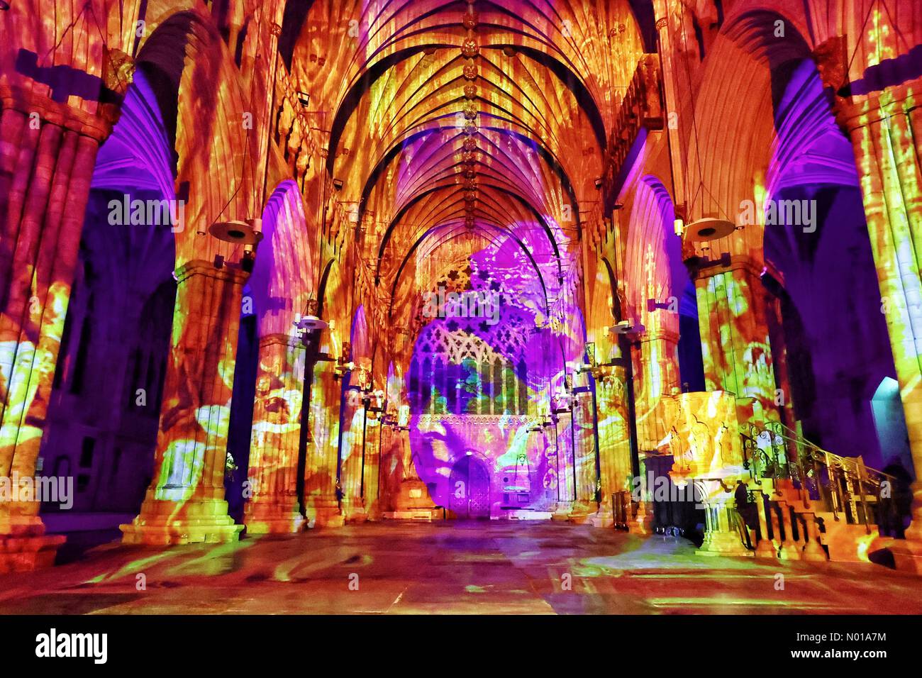 Exeter Cathedral, Devon, UK. 9th January, 2024. Luxmuralis: Crown and ...