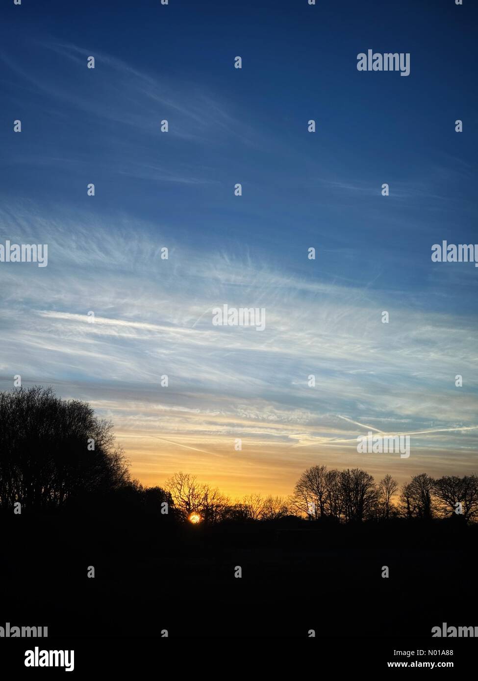 UK Weather: Sunset over Woking. Egley Rd, Woking. 15th January 2024. A ...