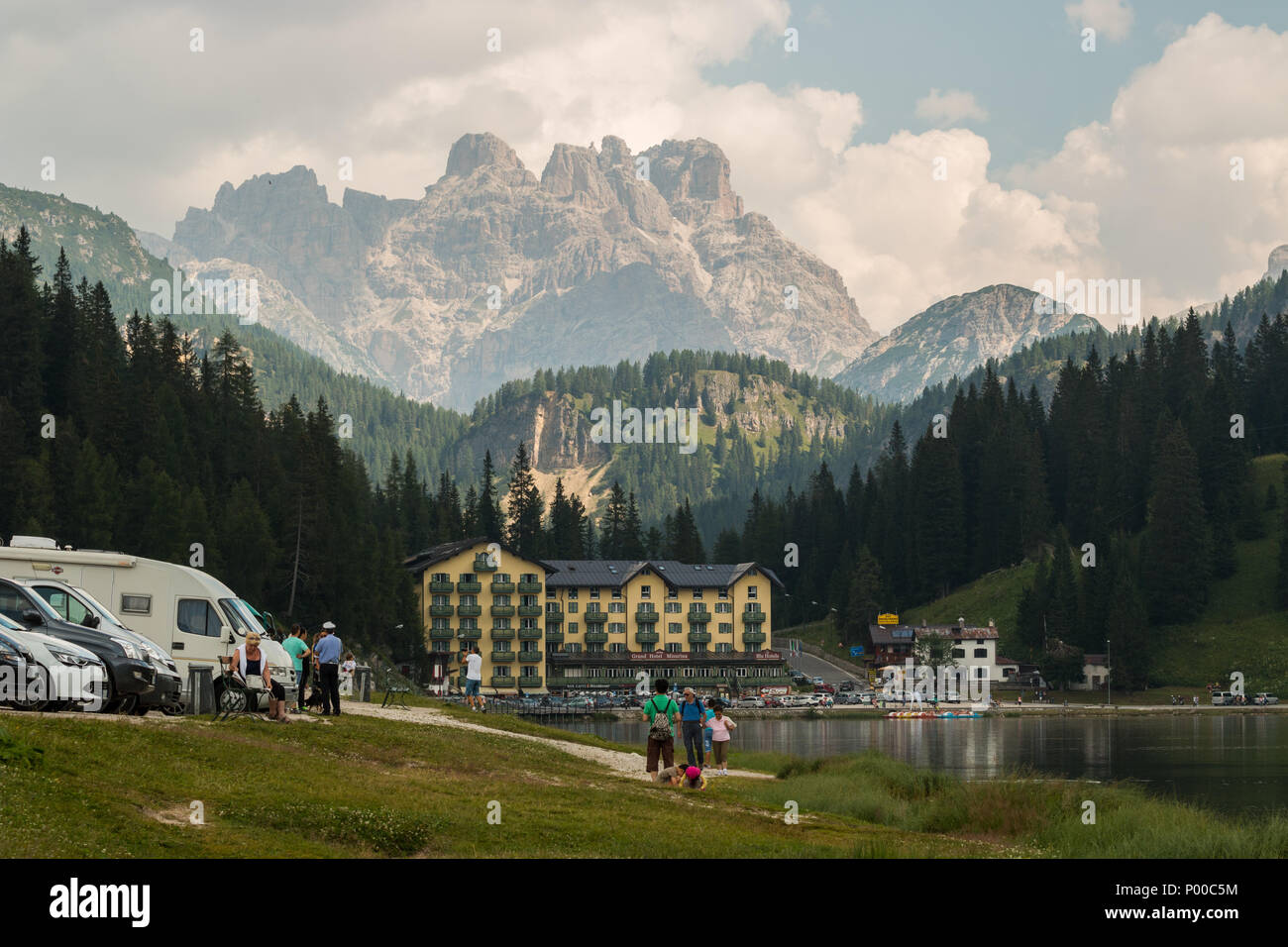 Lake Misurina and the Three Peaks of Lavaredo, Cadore, Belluno, Veneto ...