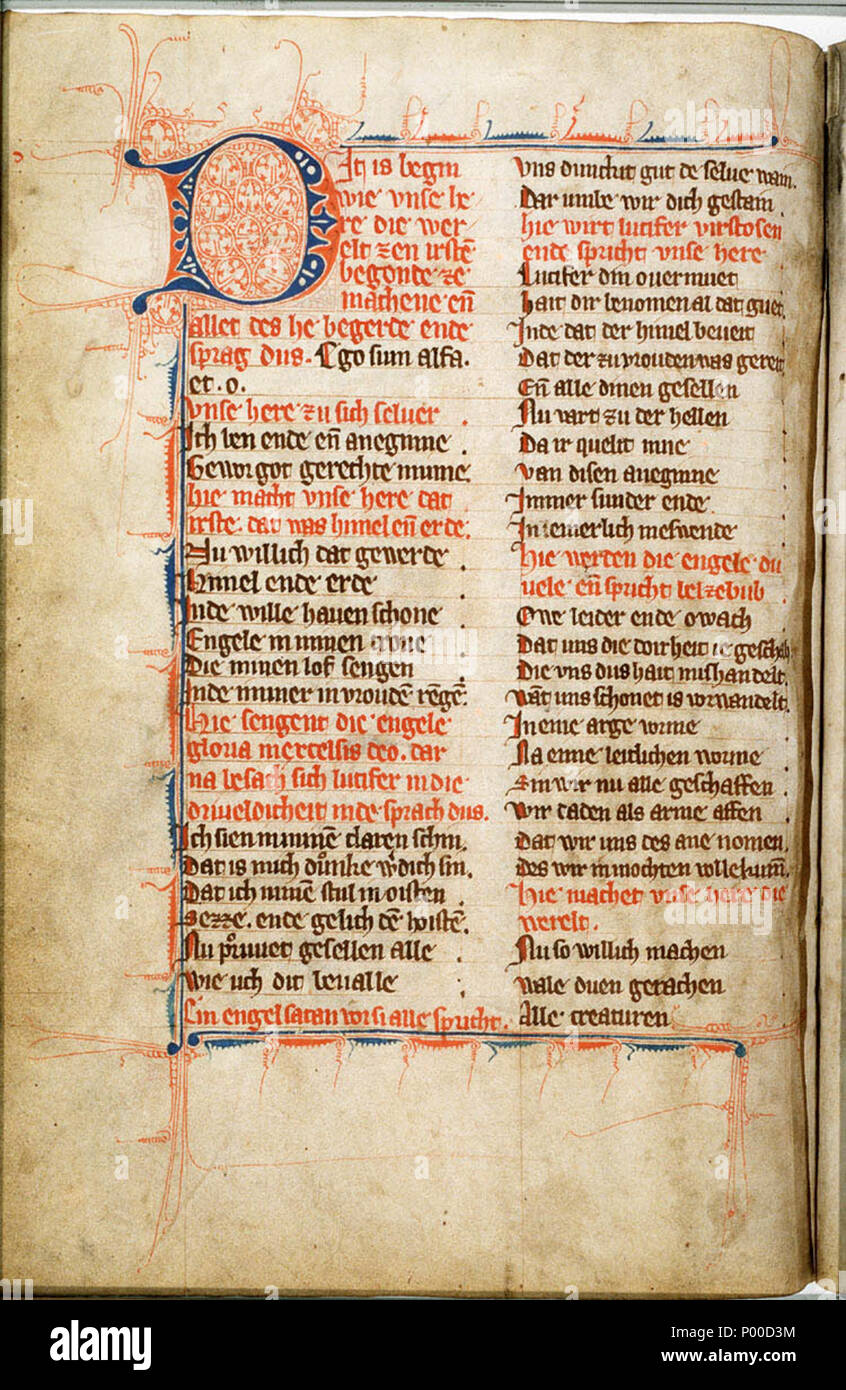 . English: A page from a manuscript of around 1300 of the Limburg ...