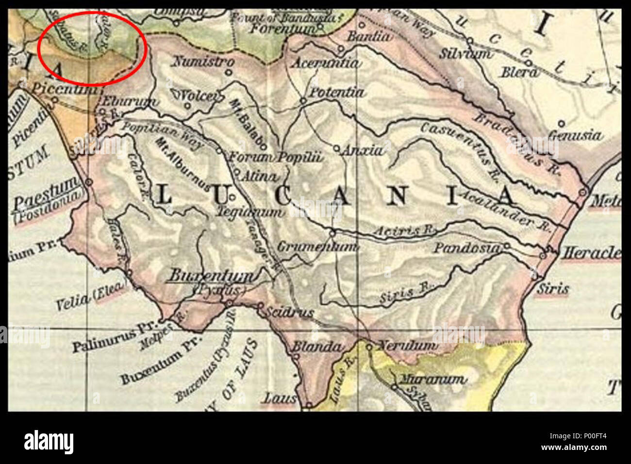. English: Map of Lucania, cropped from old public domain map of Italy ...