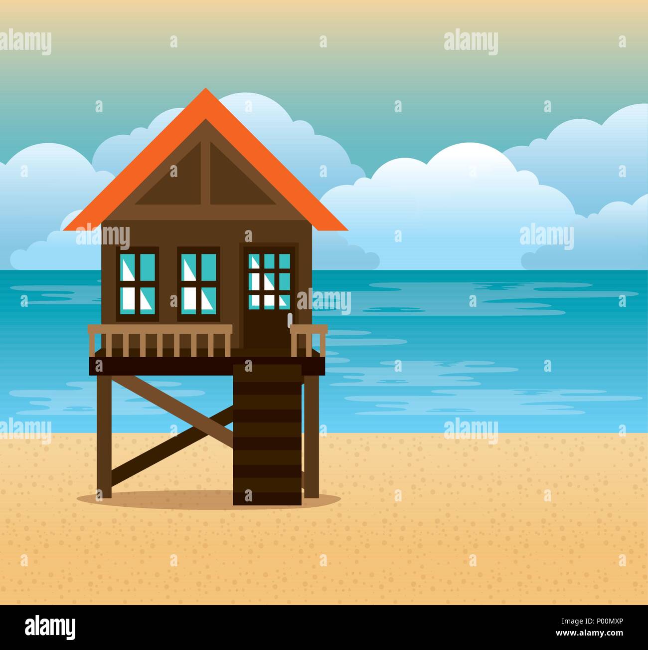 beach with lifeguard tower scene Stock Vector Image & Art - Alamy