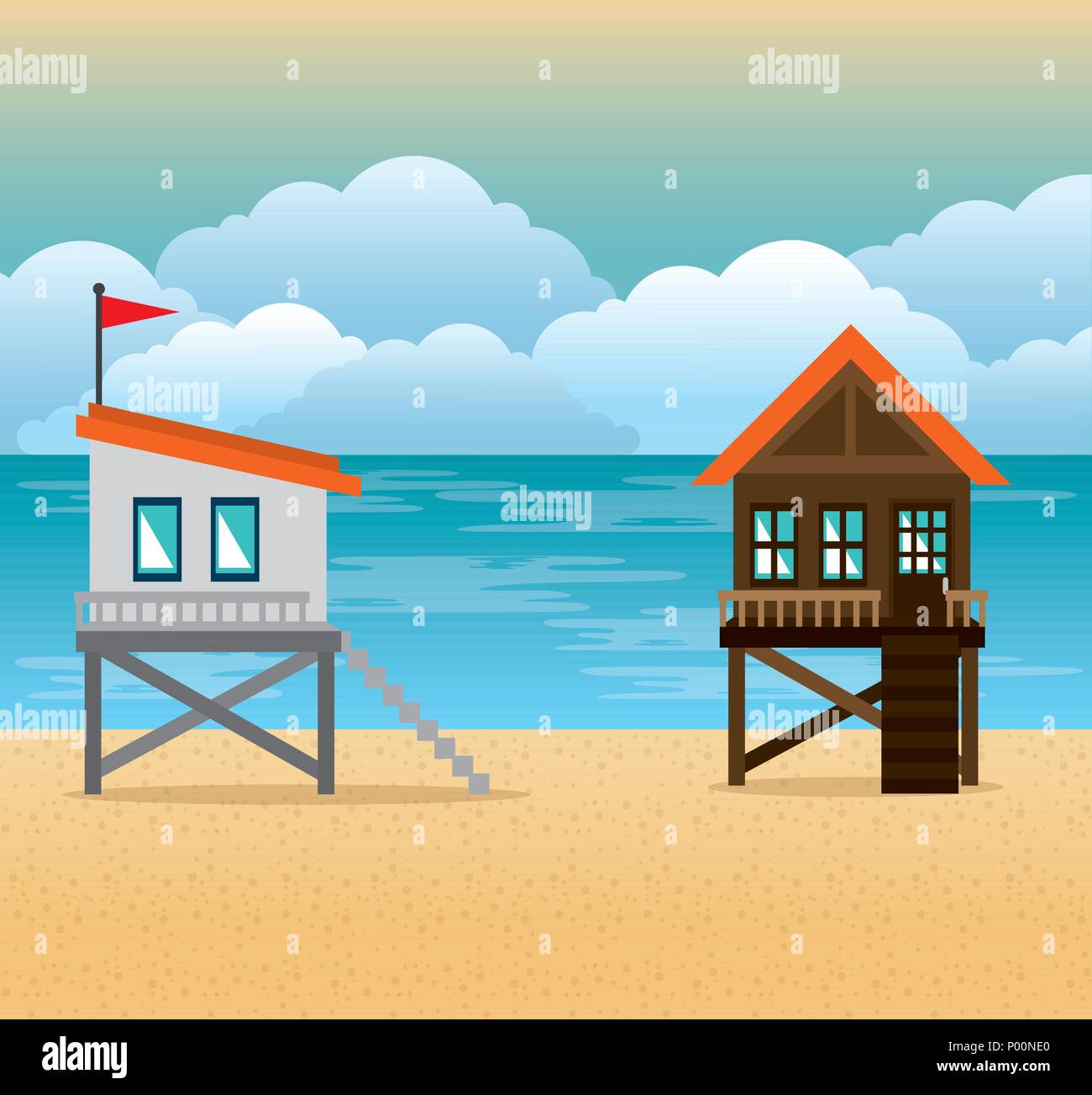 beach with lifeguard tower scene Stock Vector Image & Art - Alamy