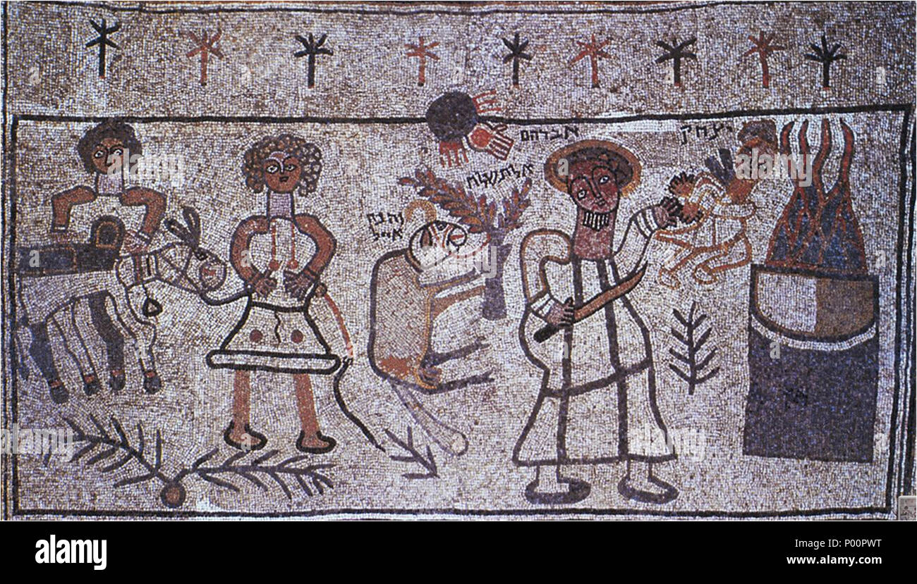 . English: The sacrifice of Isaac, depicted in the Beit Alfa synagogue ...