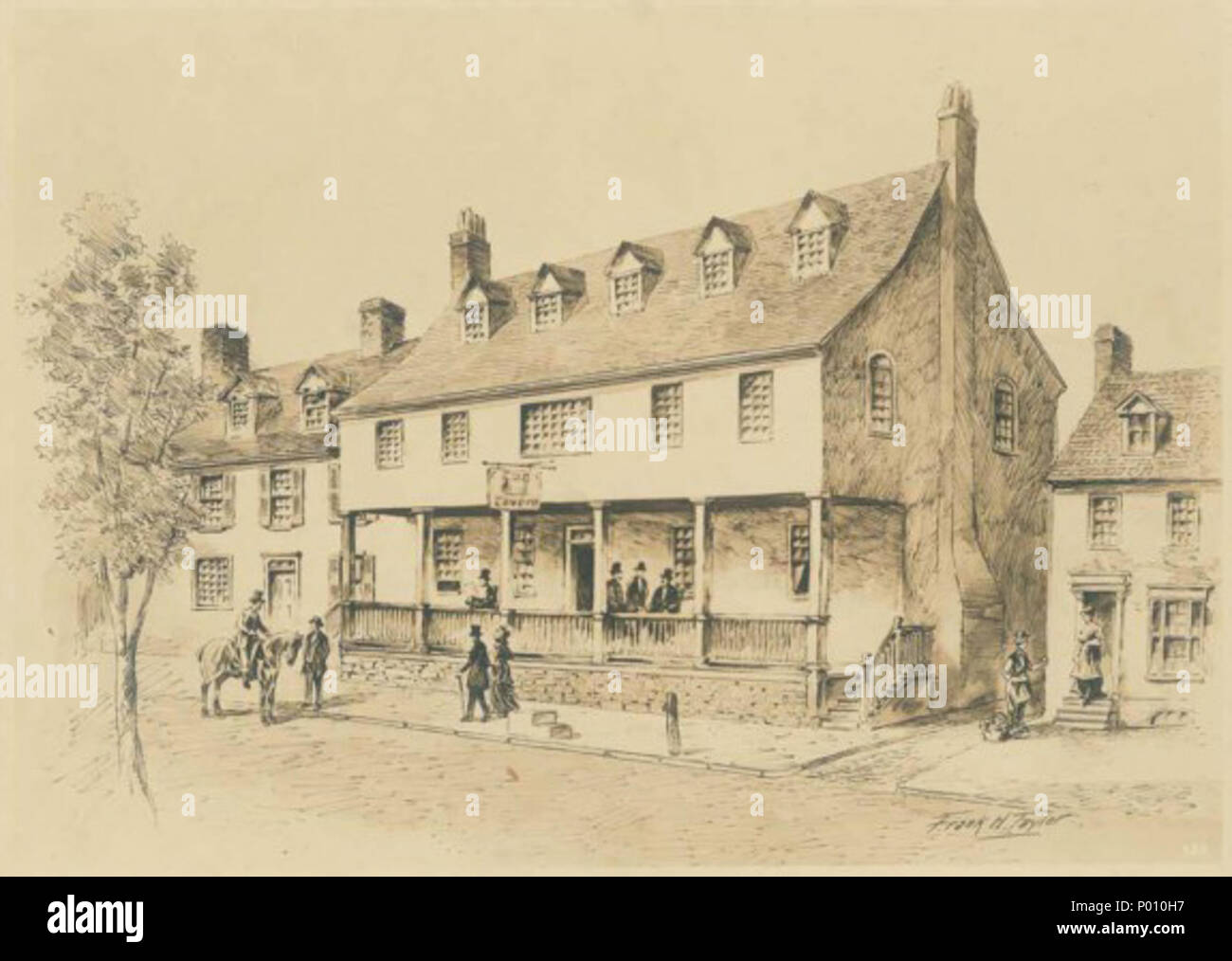 . English: This drawing by Frank Taylor (1846-1947) depicts the Tun ...