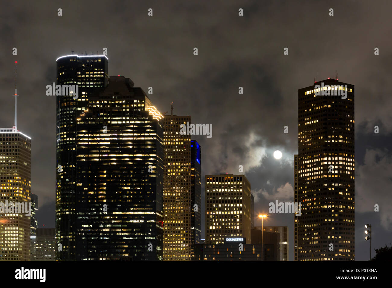 Houston downtown skylines supermoon Stock Photo - Alamy