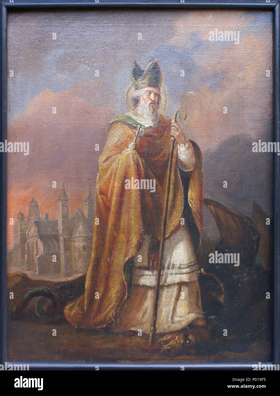 . English: Oil painting of Saint Servatius crushing the dragon ...