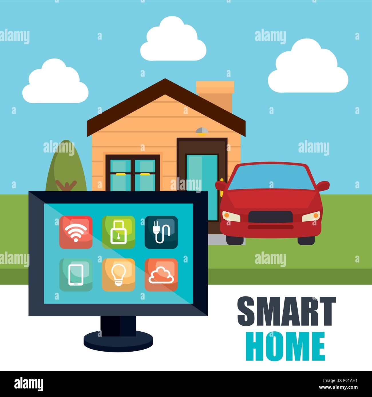 desktop computer controlling smart home Stock Vector Image & Art - Alamy