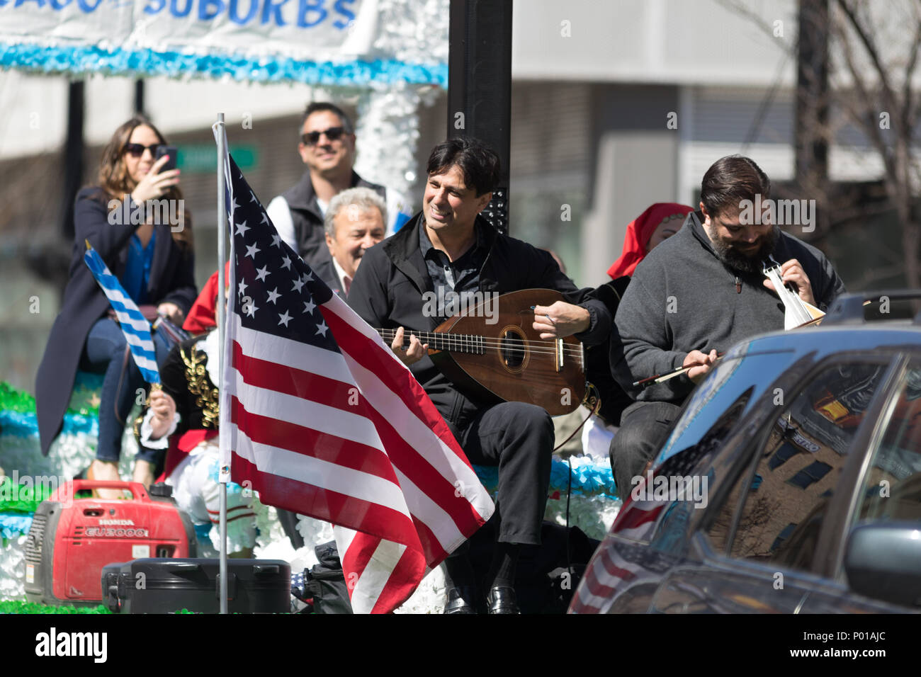 Chicago, Illinois, USA - April 29, 2018 Greek man playing the lavouto ...