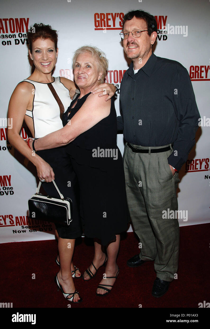 Kate Walsh with mom and dad arriving at the GREYs ANATOMY DVD Launch at ...