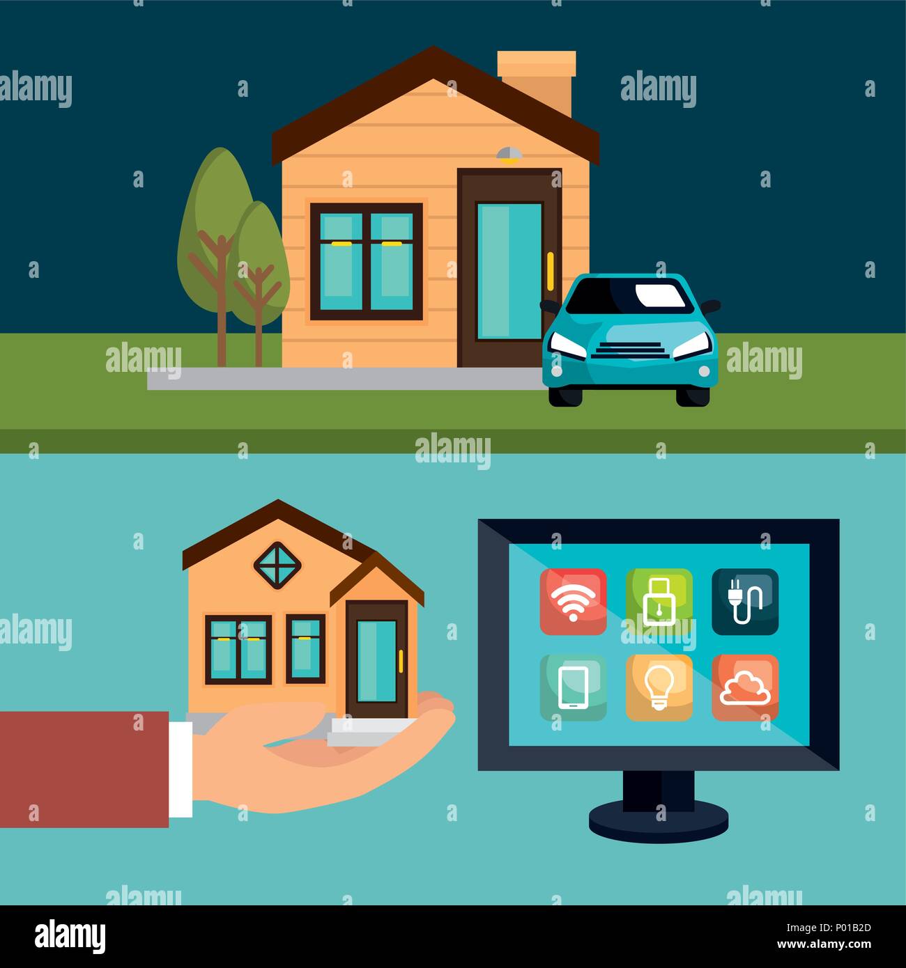 desktop computer controlling smart home Stock Vector Image & Art - Alamy