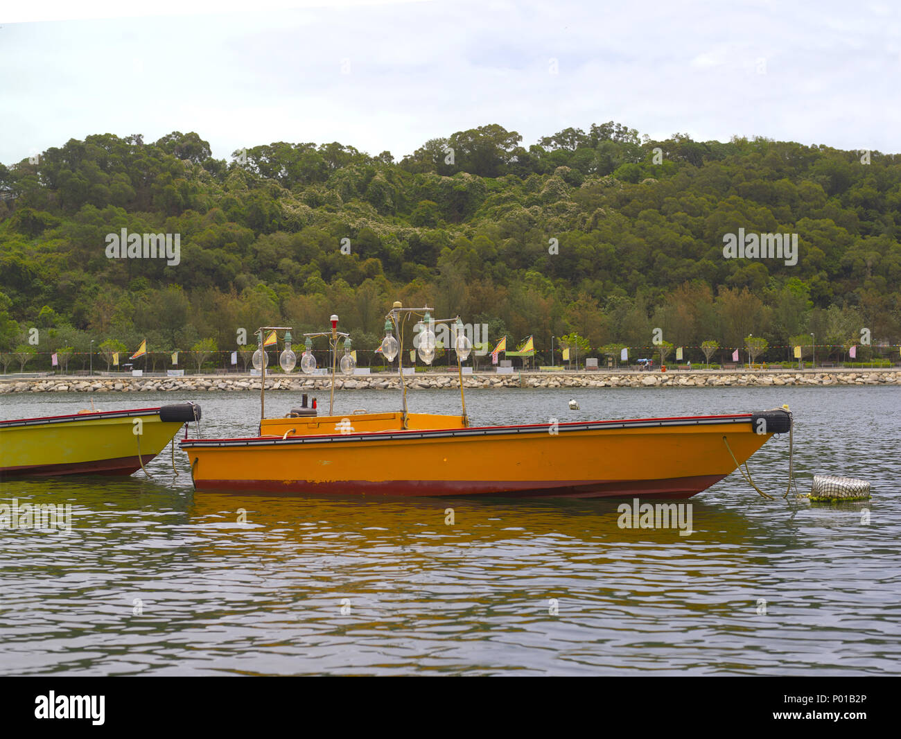 Fishing boats with electric bulbs for night fishing, outdoor shot Stock ...