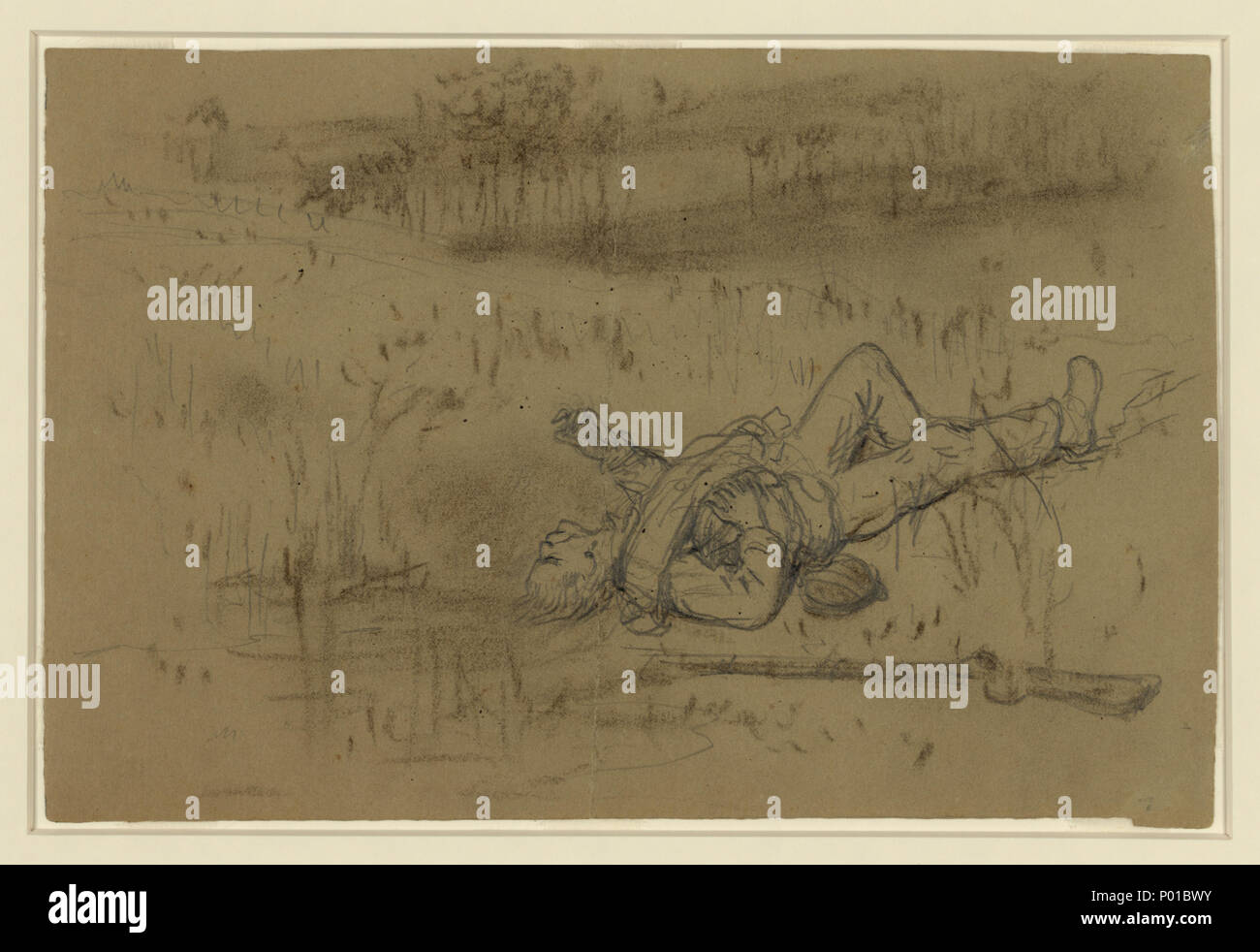 . English: Title: A dead soldier Abstract/medium: 1 drawing on olive ...