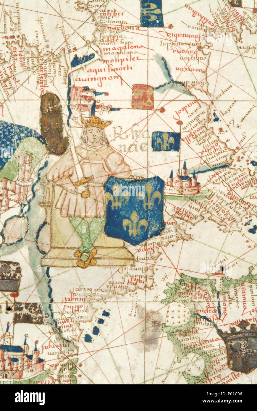 . English: Detail from Navigational Map of Europe (1528) by Jacobo ...