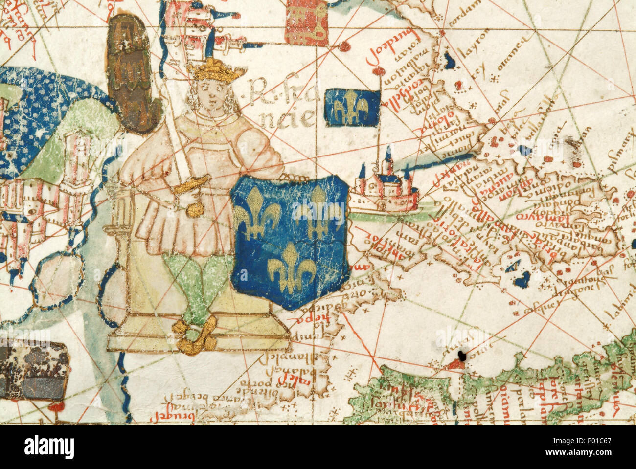 . English: Detail from Navigational Map of Europe (1528) by Jacobo ...