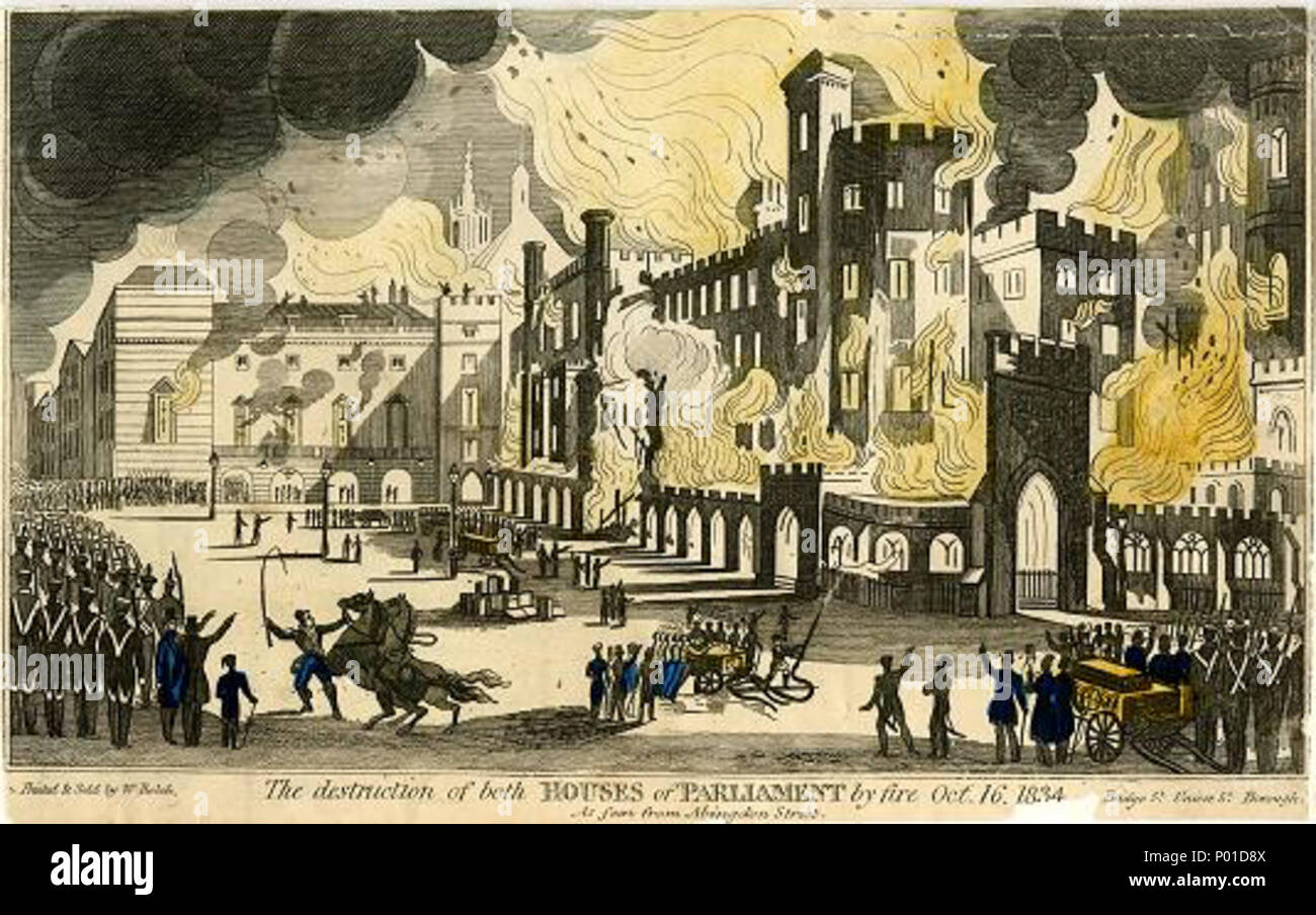 . English: The 1834 destruction of both Houses of Parliament by fire ...