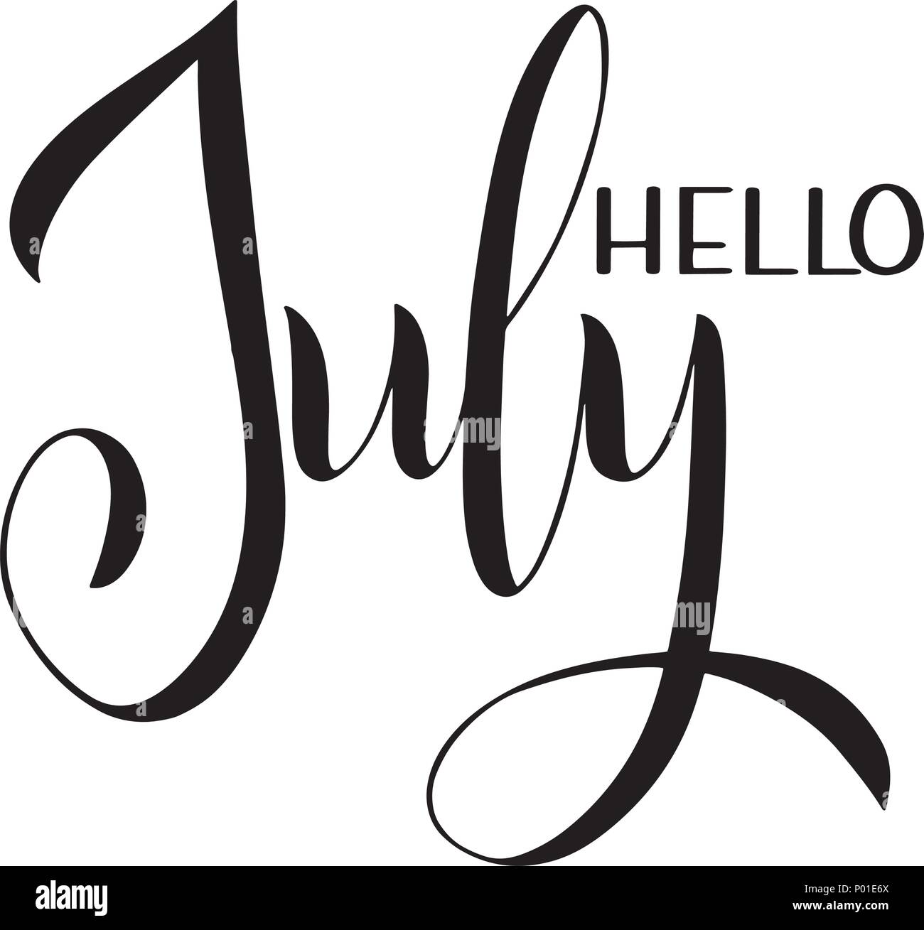 Hello July lettering. Elements for invitations, posters, greeting cards ...
