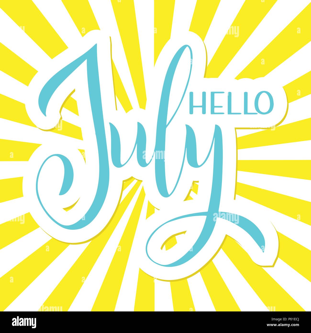 Hello July lettering. Elements for invitations, posters, greeting cards ...