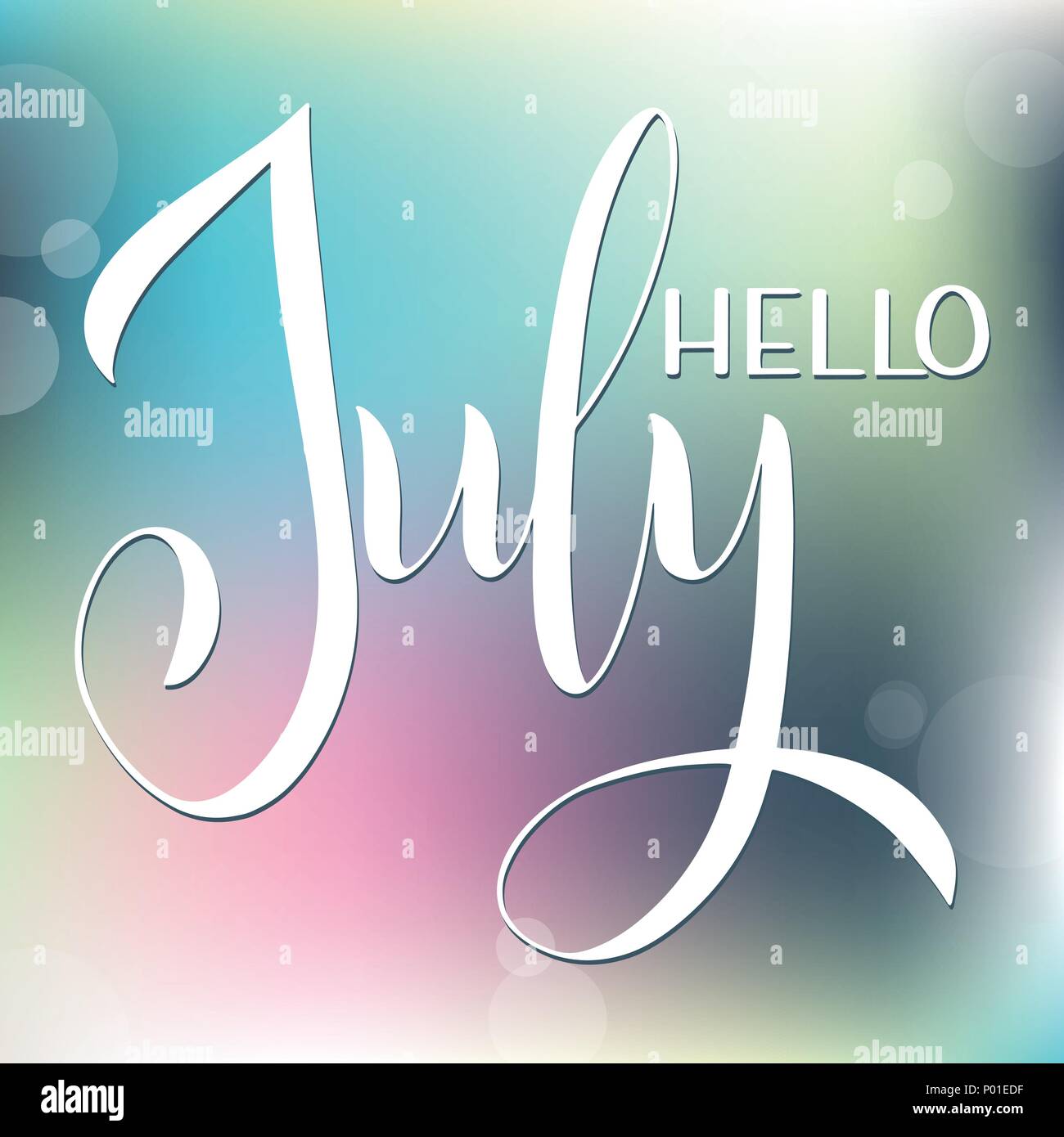 Hello July lettering. Elements for invitations, posters, greeting cards ...