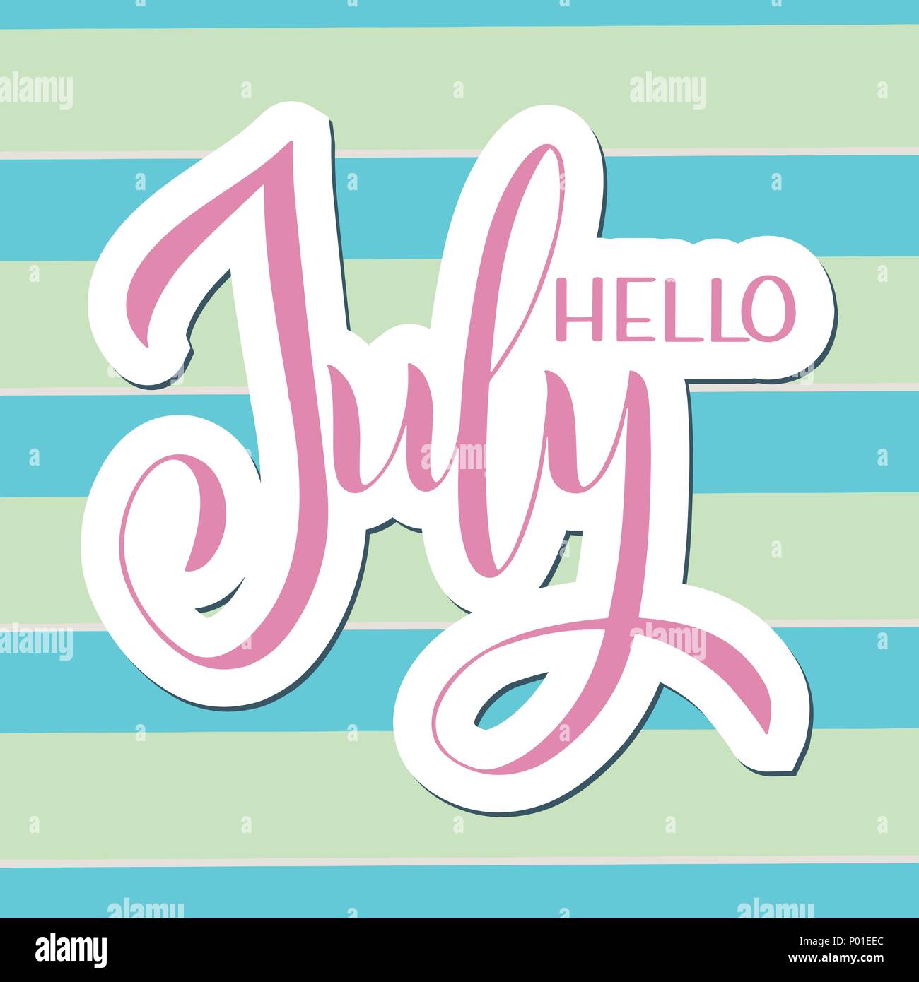 Hello July lettering. Elements for invitations, posters, greeting cards ...