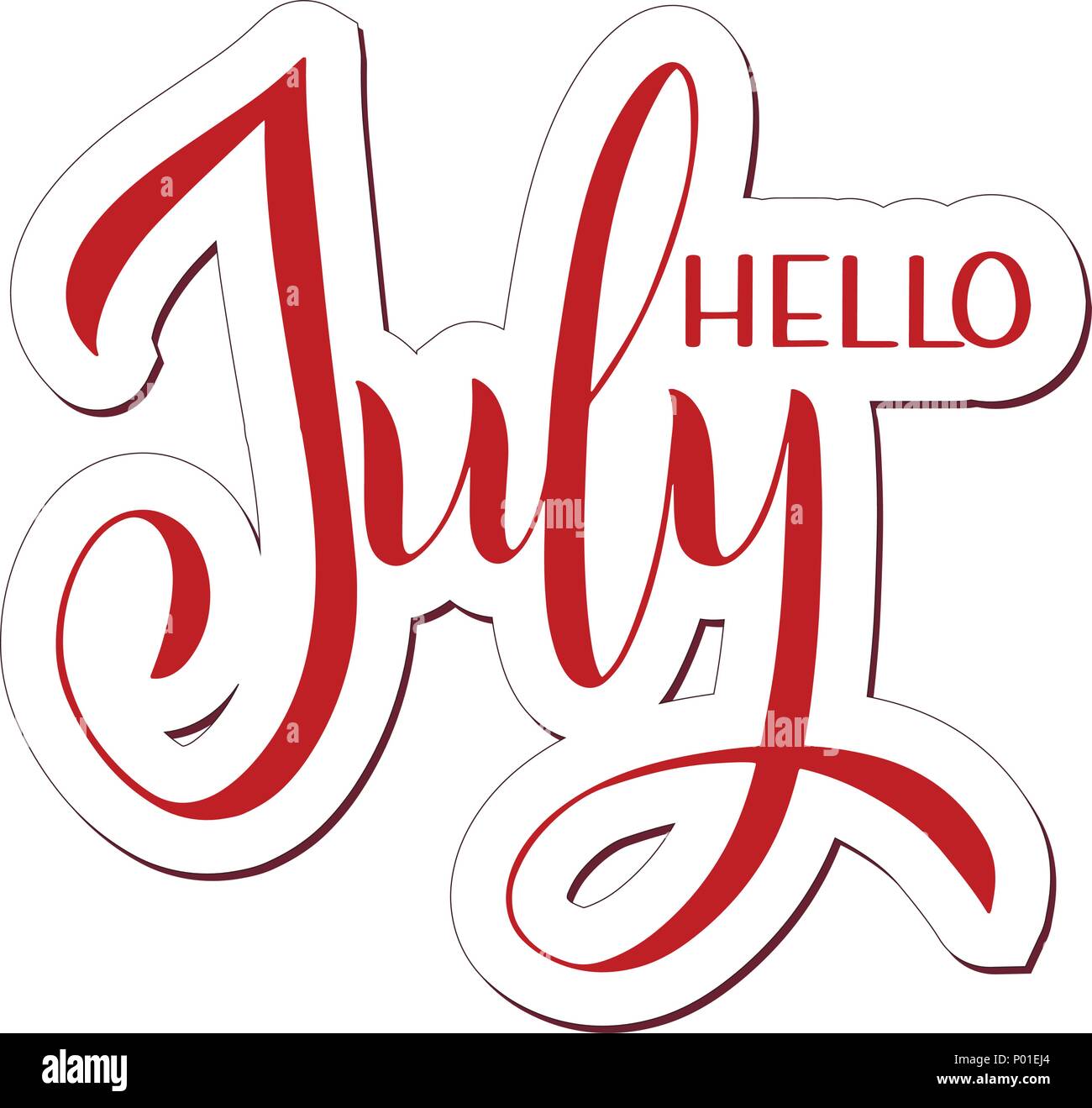 Hello July lettering. Elements for invitations, posters, greeting cards ...